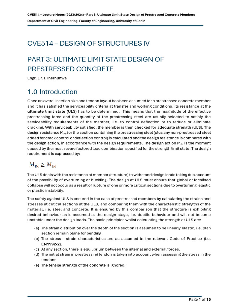 CVE514 - Part 3 - ULS Design of Prestressed Concrete Members (A) | PDF ...