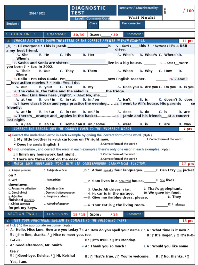 Common Core Diagnostic Test - 2019-20 | PDF | Adverb | Linguistic ...