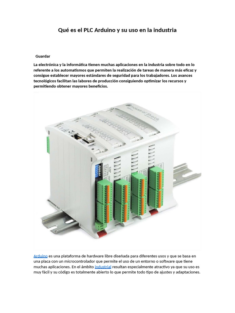 Qué Es El PLC Arduino y Su Uso en La Industria | PDF | Controlador lógico programable | Arduino