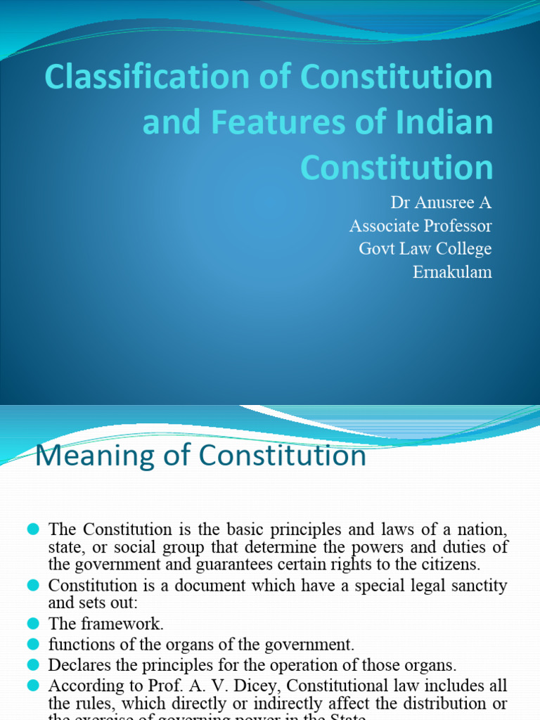 Classification of Const. & Fetaures of Indian Cons. | PDF ...