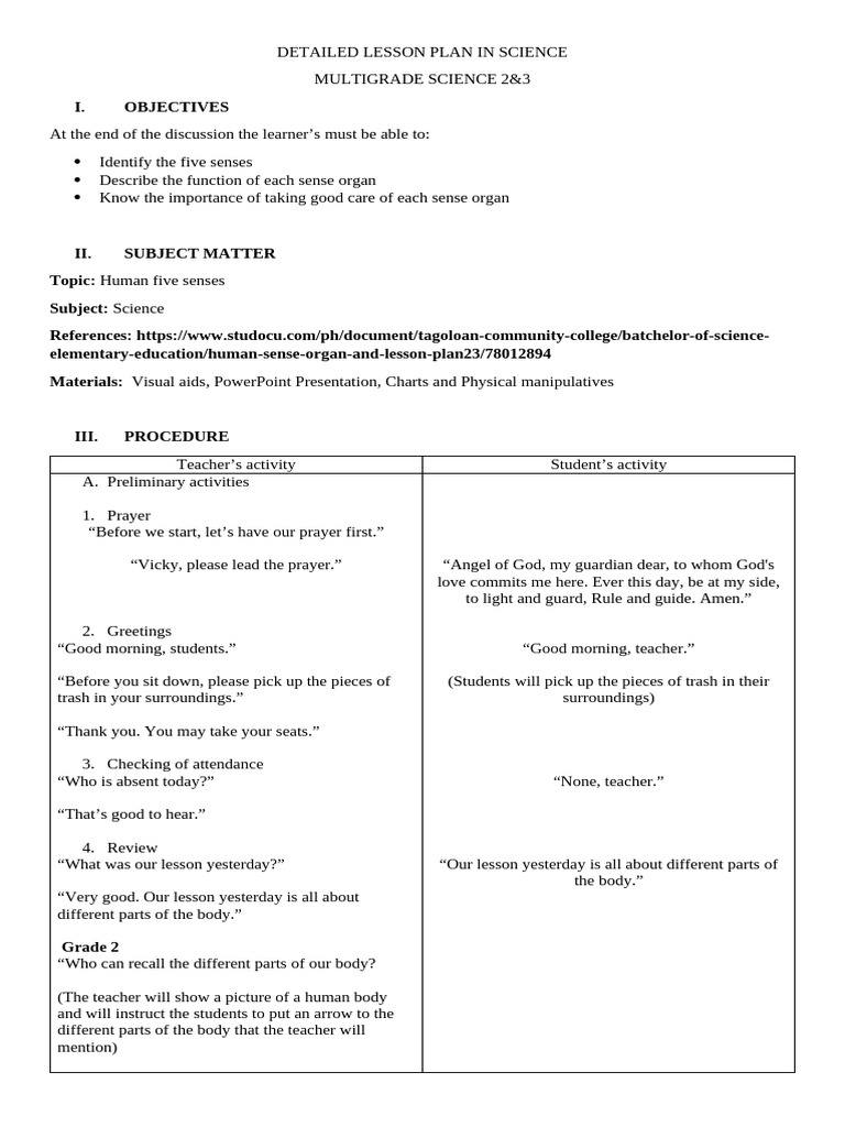 Detailed Lesson Plan in Science Final | PDF | Senses | Perception