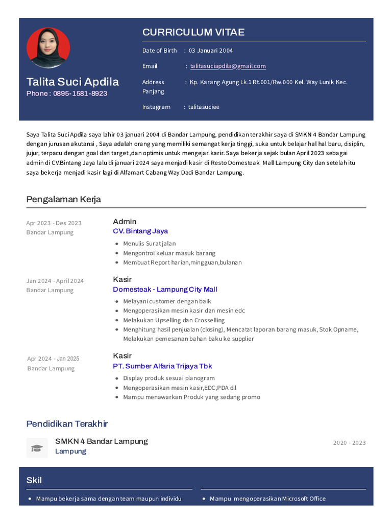 CV Talita Suci: Pengalaman Kasir & Admin | PDF