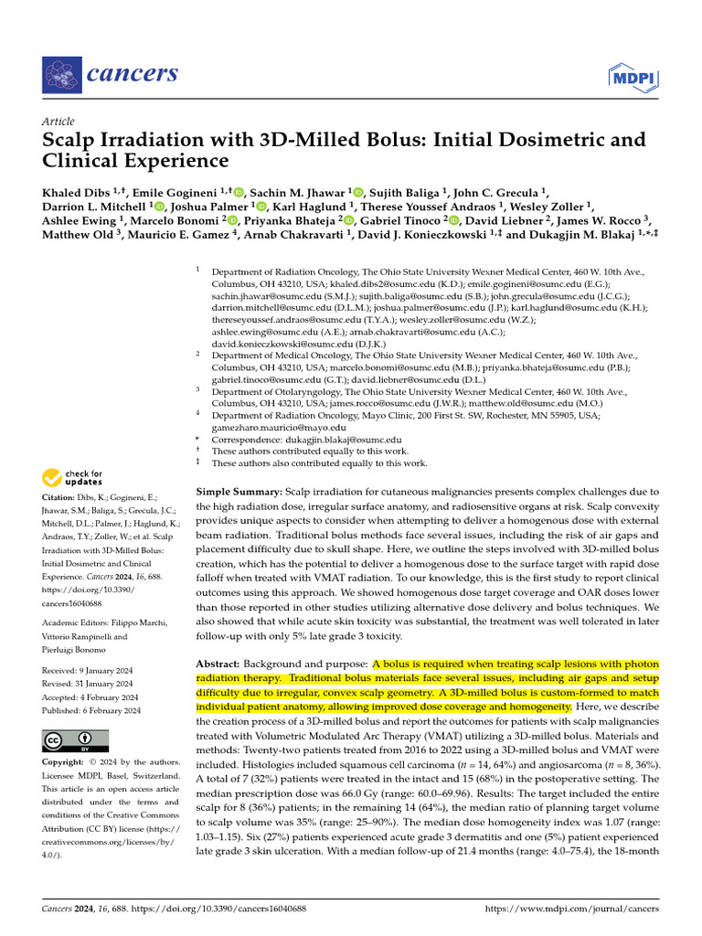 Scalp Irradiation With 3D-Milled Bolus: Initial Dosimetric and Clinical ...