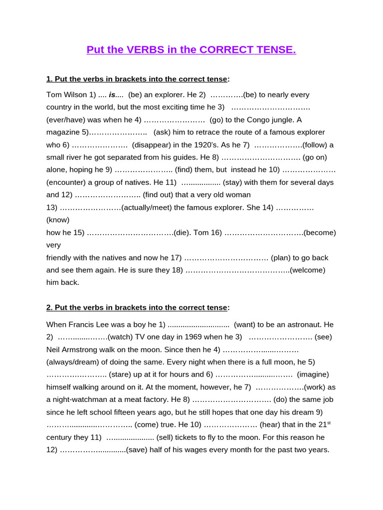 Put the VERBS in the CORRECT TENSE (1) | PDF