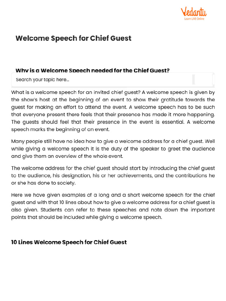 Welcome Speech For Chief Guest | PDF