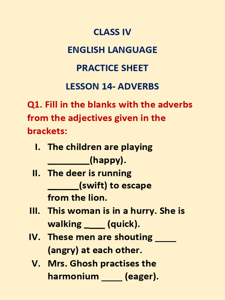 Adverb Practice Sheet | PDF