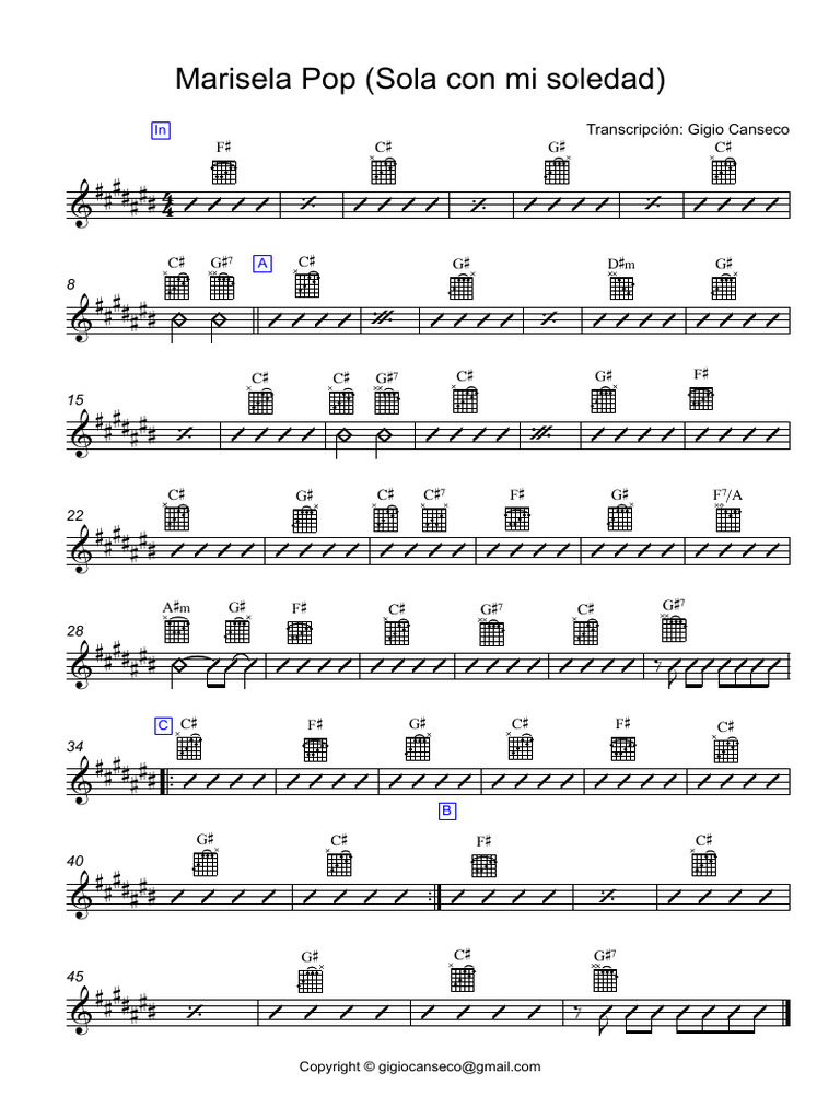 Marisela Pop (Sola Con Mi Soledad) - Partitura Completa | PDF