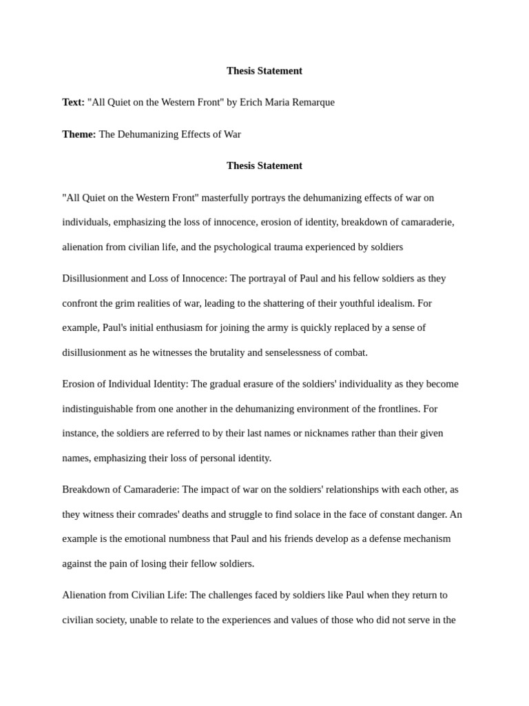 Dehumanizing Effects of War in Remarque's Novel | PDF