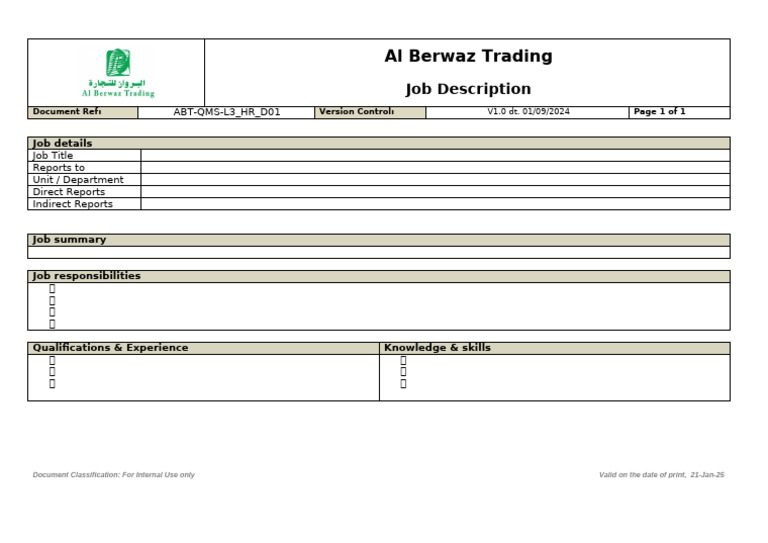 ABT-QMS-L3_HR_D01 - Job Description | PDF