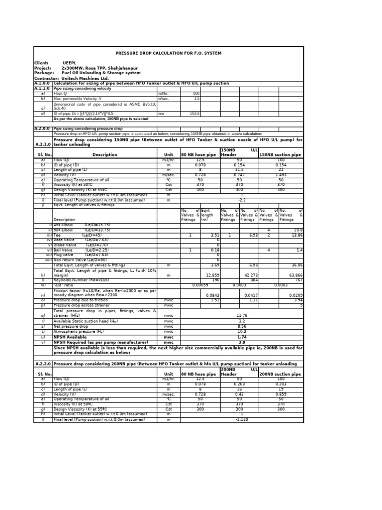 Pressure Drop Cal., r2 | PDF | Pump | Pipe (Fluid Conveyance)