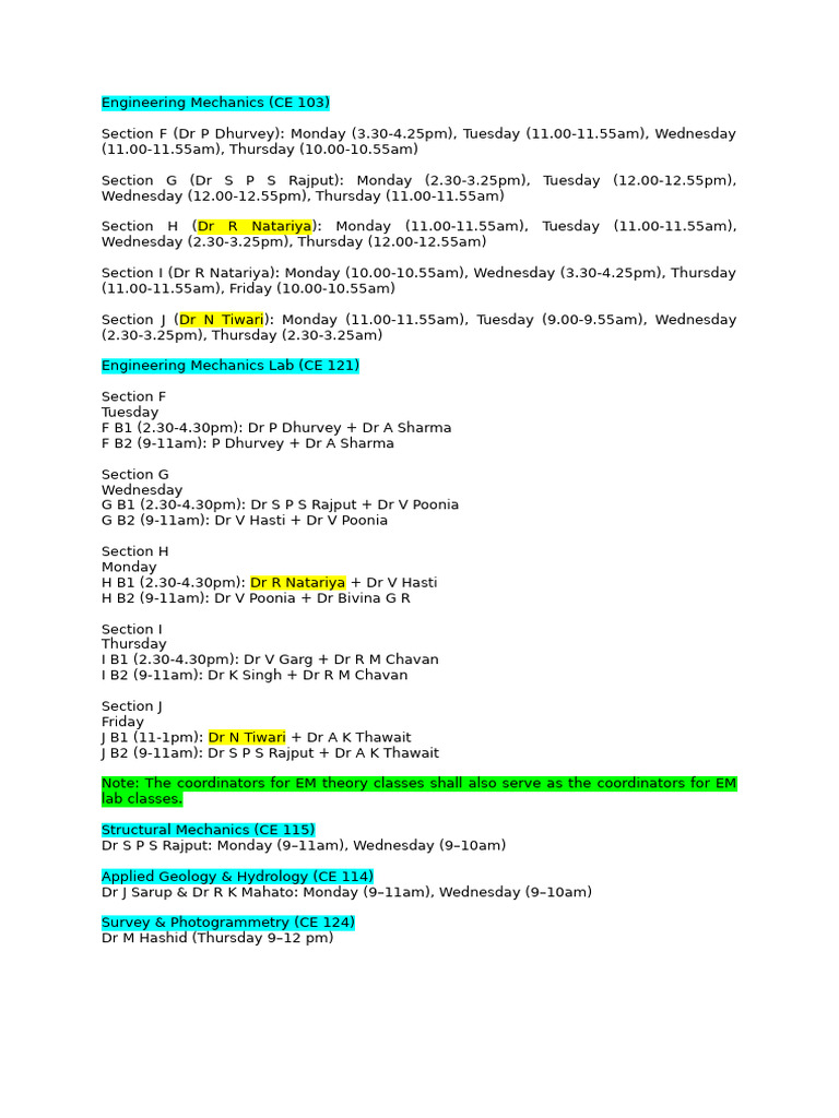 First Year Schedule_15_01_24 | PDF