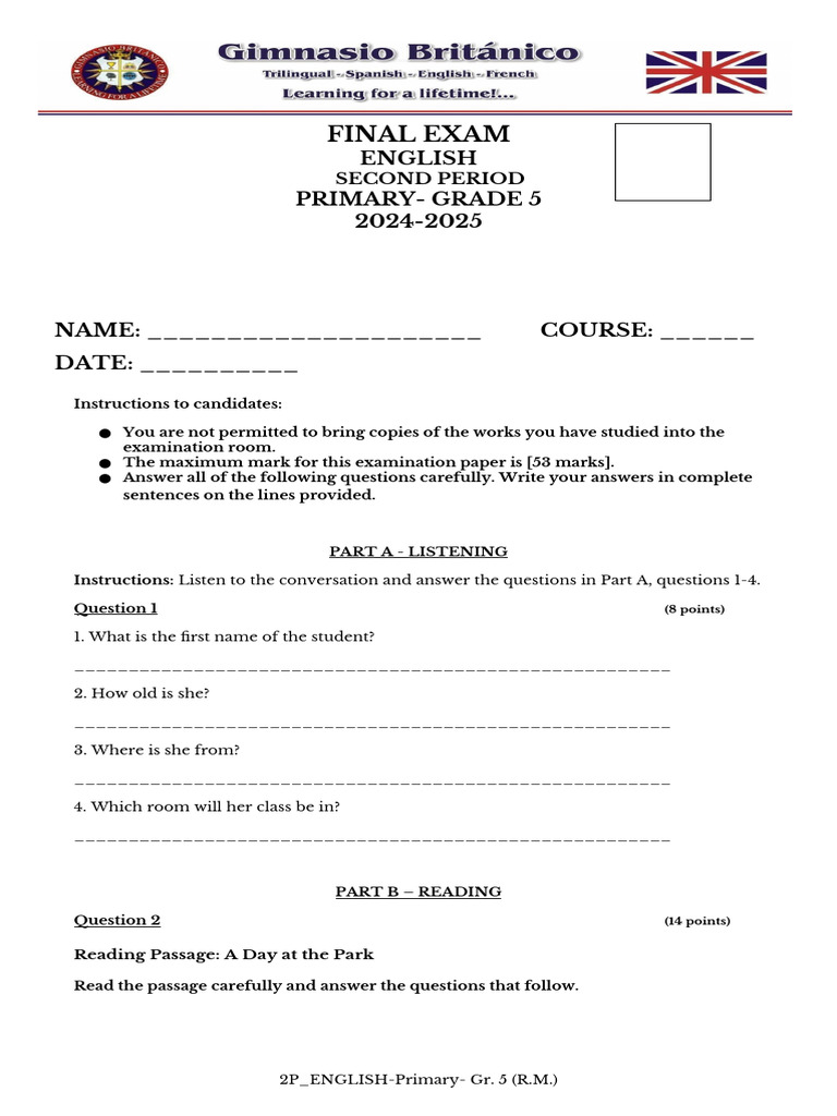 5 - ENGLISH Exam - January 2025 - 2nd PERIOD - FINAL DRAFT For PRINT ...