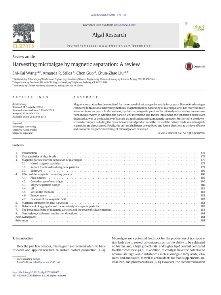 Magnetic Separation for Microalgae Harvesting | PDF | Adsorption | Nanoparticle