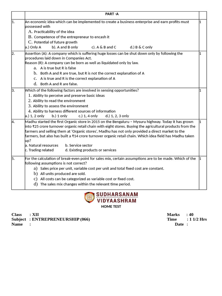 Entrepreneurship Exam Questions and Answers | PDF | Mergers And ...