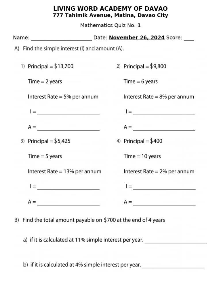 Nov 26 Math Quizzes | PDF
