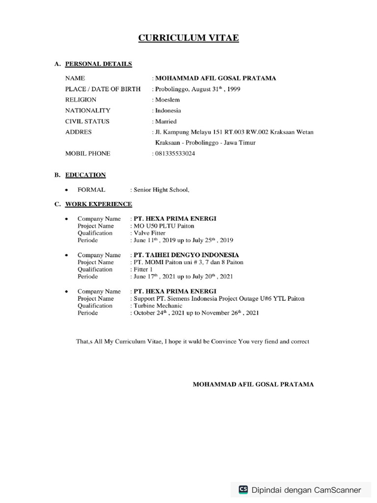 CV Muhammad Afil Gosal | PDF
