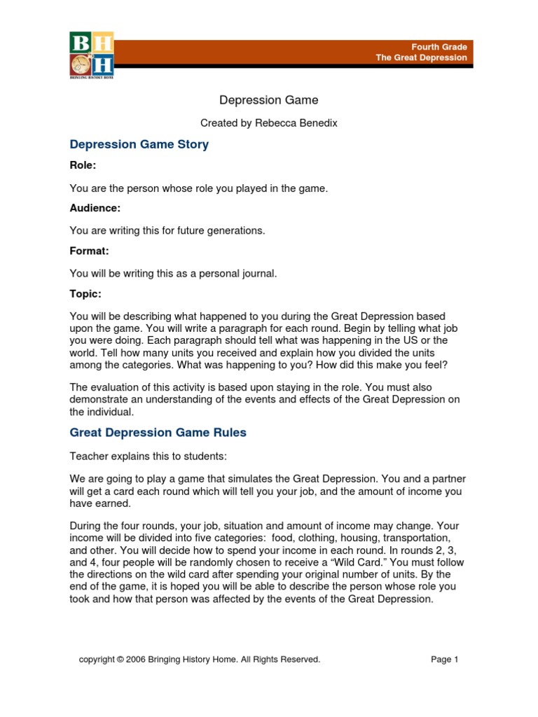 4 Dep Depression Game | PDF | Grocery Store | Great Depression