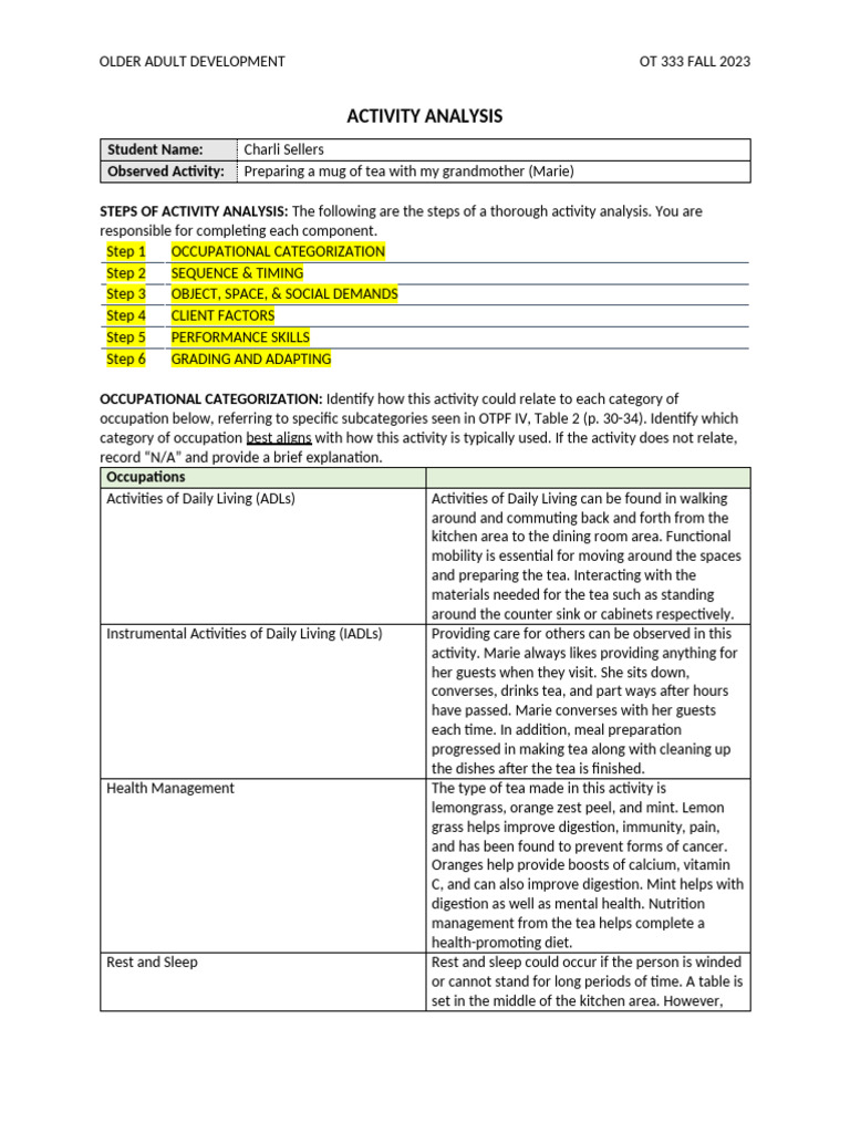 Activity Analysis: Tea Preparation | PDF | Respiratory System | Taste