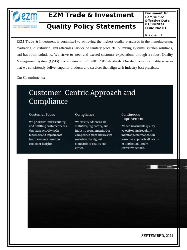 EZM Quality Policy for Sanitary Products | PDF