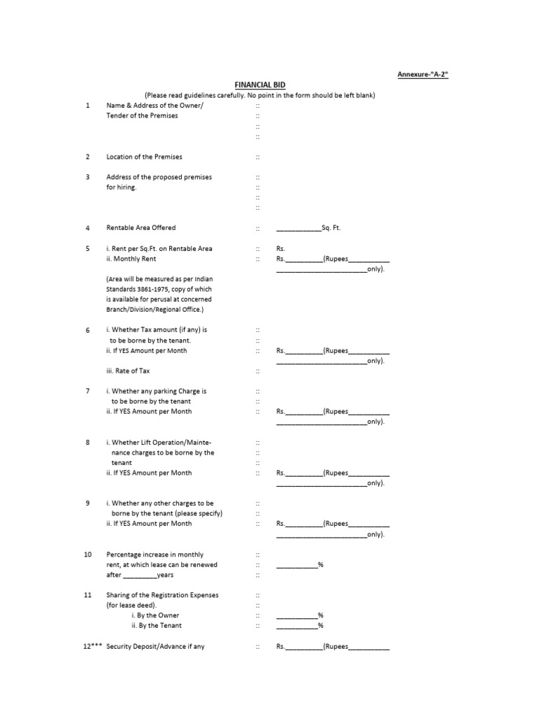 Rental Agreement Financial Bid Form | PDF | Leasehold Estate | Real ...