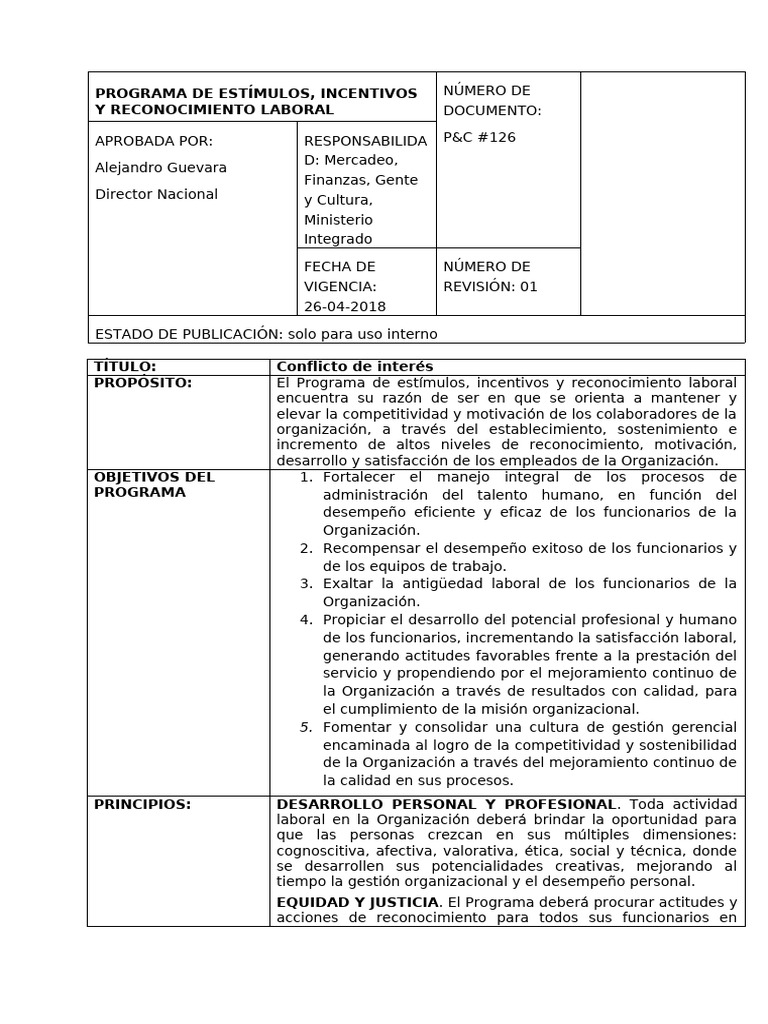 Programa de Incentivos y Reconocimiento Laboral | PDF | Gestión de recursos humanos | Economias