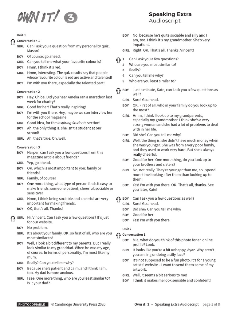 Speaking Extra Audio Script | PDF