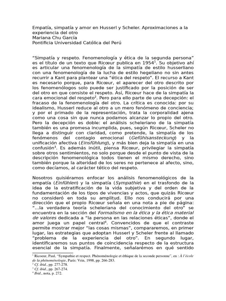 Empatía y Simpatía en Husserl y Scheler | PDF | Edmund Husserl ...