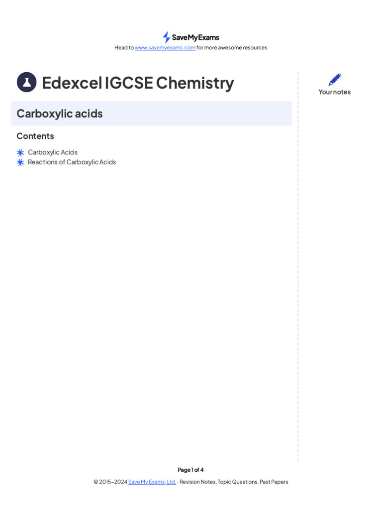 Edexcel IGCSE Chemistry: Carboxylic Acids | PDF | Acid | Functional Group
