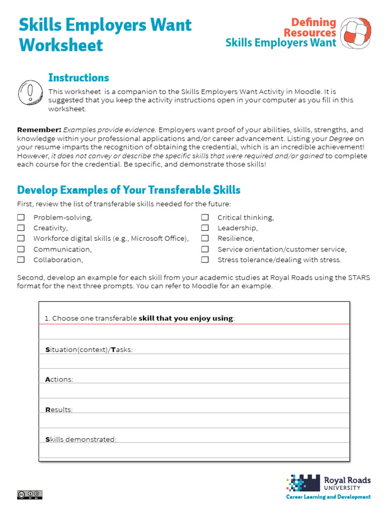 Skills Employers Want Worksheet | PDF | Skill | Psychological Resilience