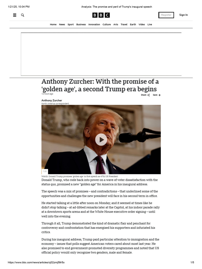 Analysis - The Promise and Peril of Trump's Inaugural Speech | PDF ...