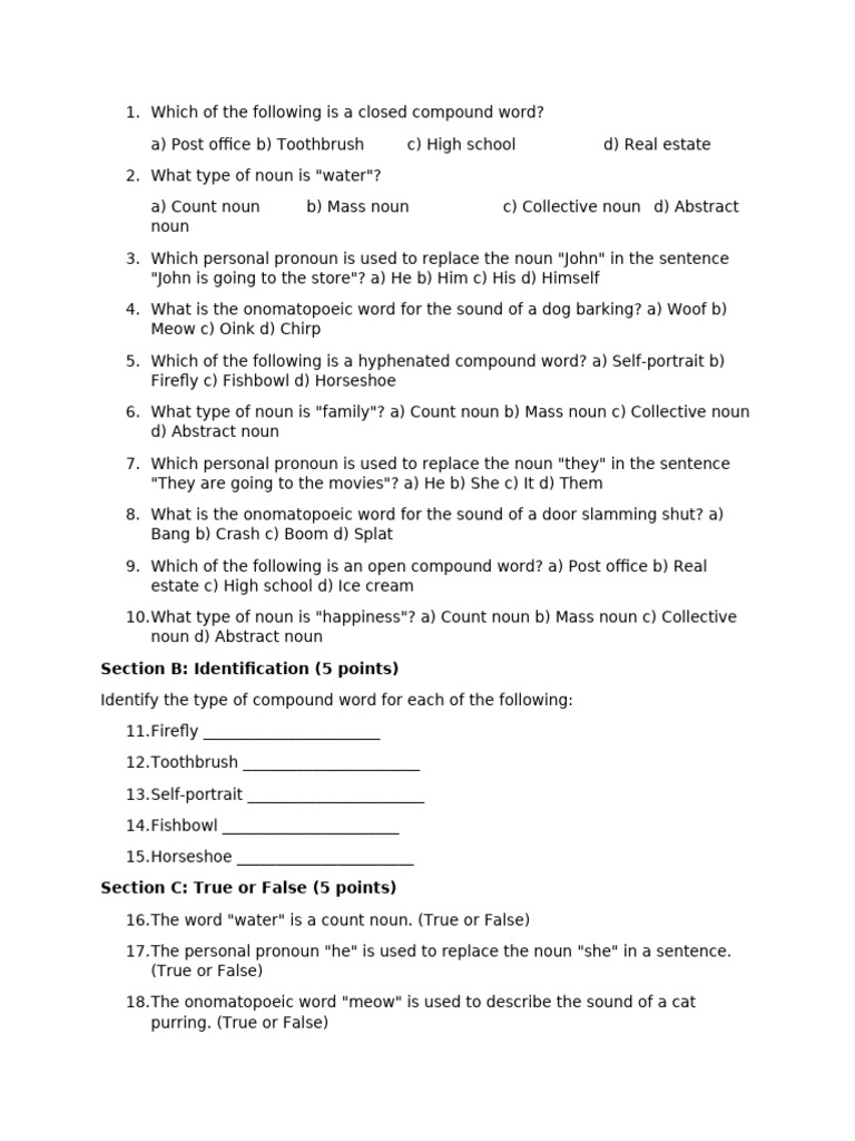 Which of The Following Is A Closed Compound Word | PDF | Noun | Word