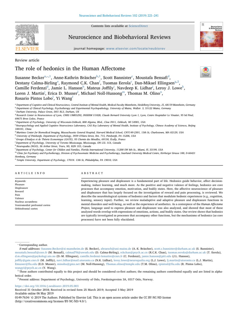 The Role of Hedonics in The Human Affectome | PDF | Reward System ...
