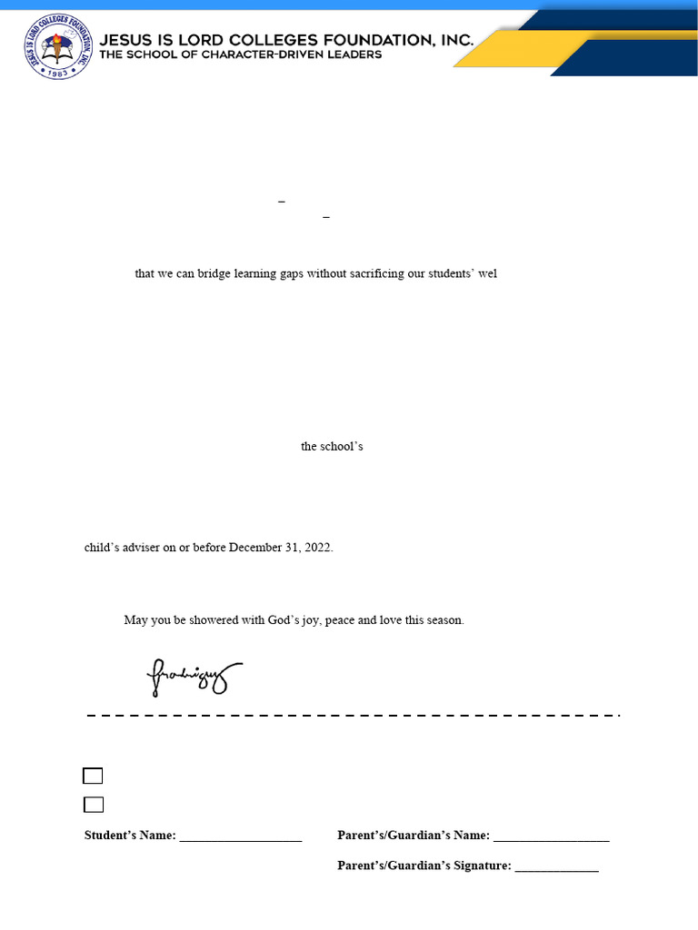 Letter To Parents Re Continuation of Blended Learning | PDF