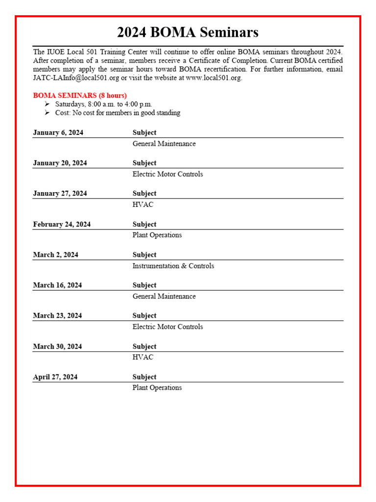 2024 BOMA Seminars and Application | PDF