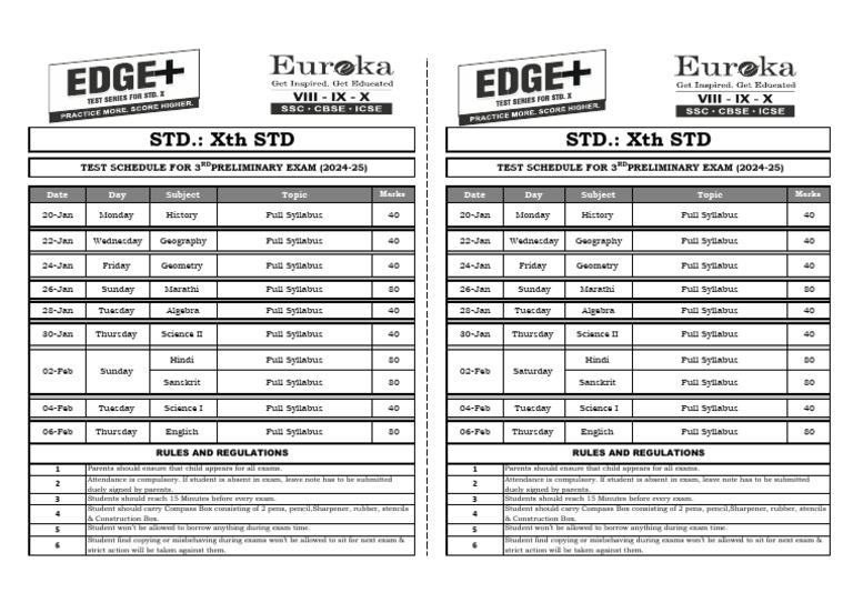 Xth Std. 03rd Preliminary Exam Tt (2024-25) | PDF