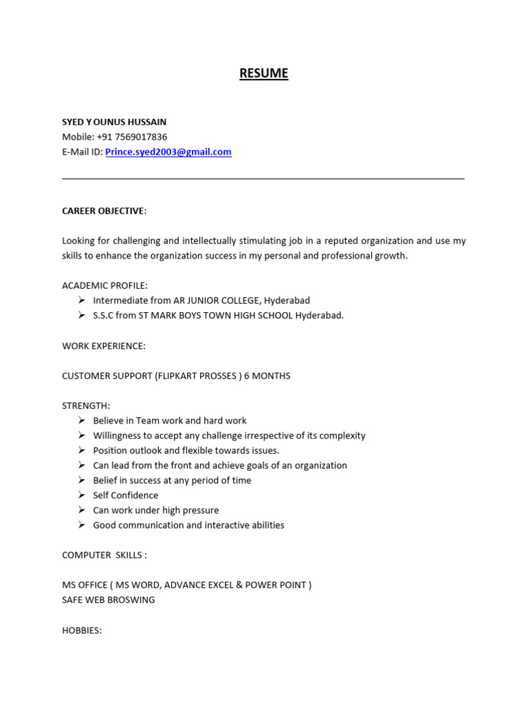Exprience Inter Resume Younus | PDF