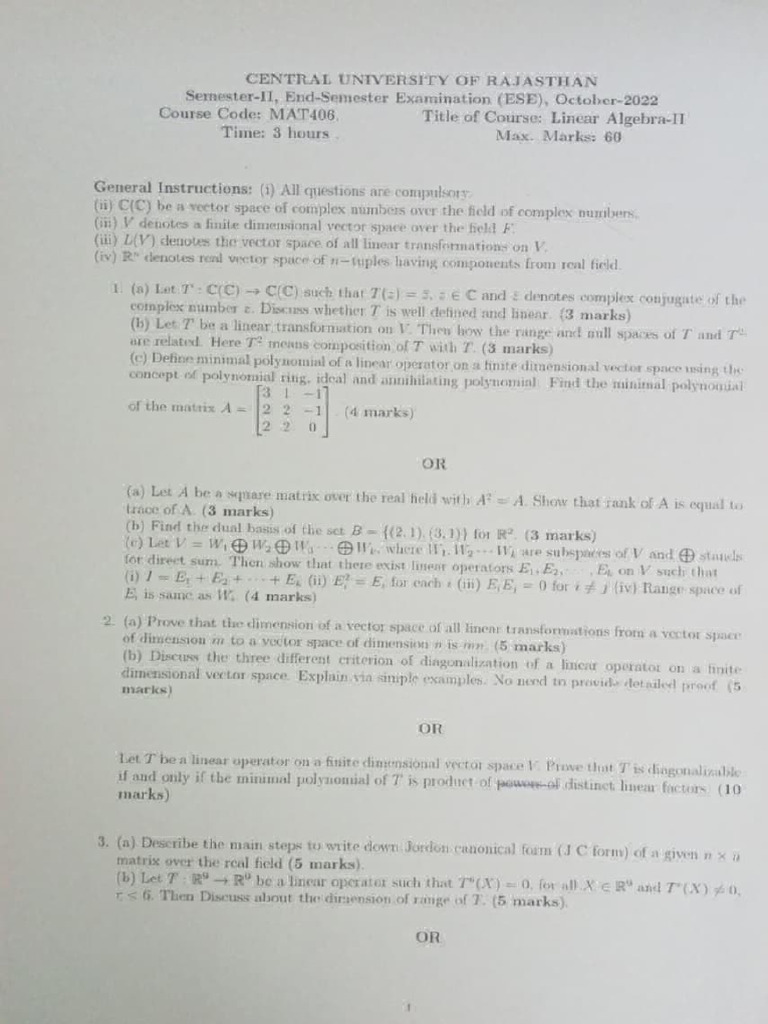 Previous Year | PDF | Linear Map | Vector Space