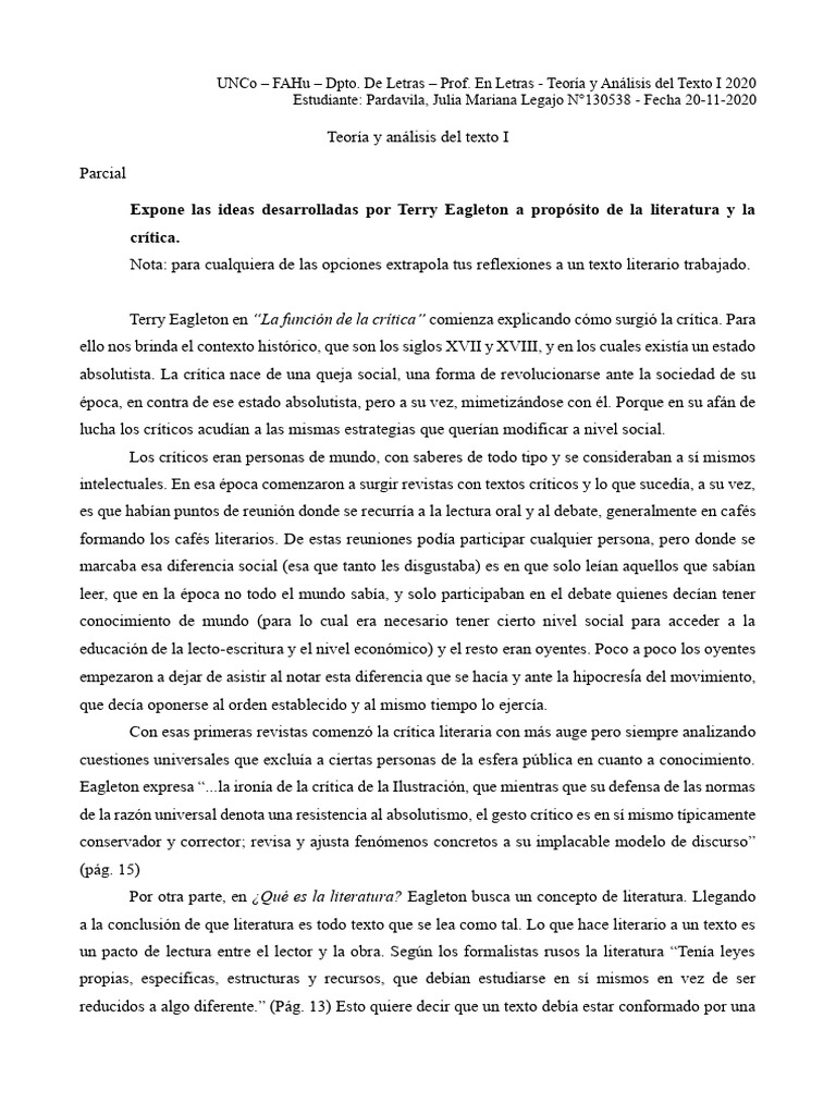 Crítica y Literatura según Eagleton | PDF