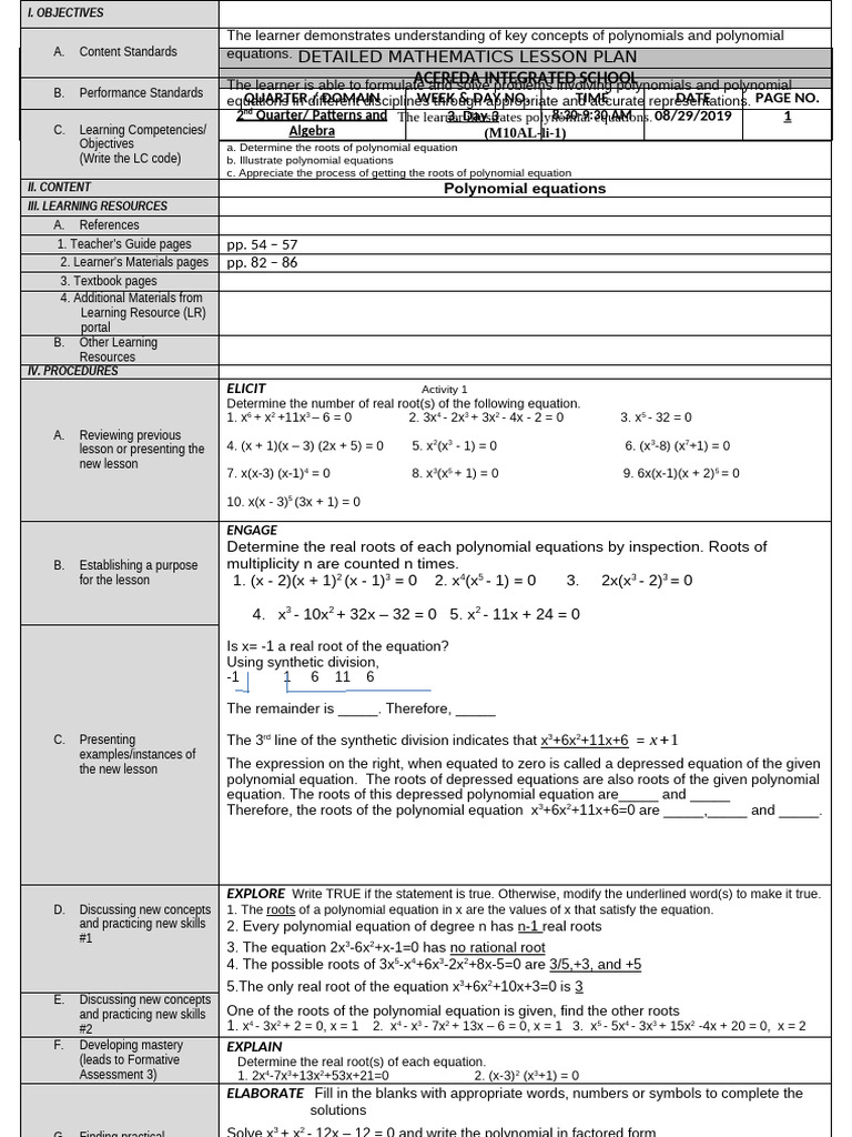 Sample DLP10-3 | PDF | Equations | Polynomial