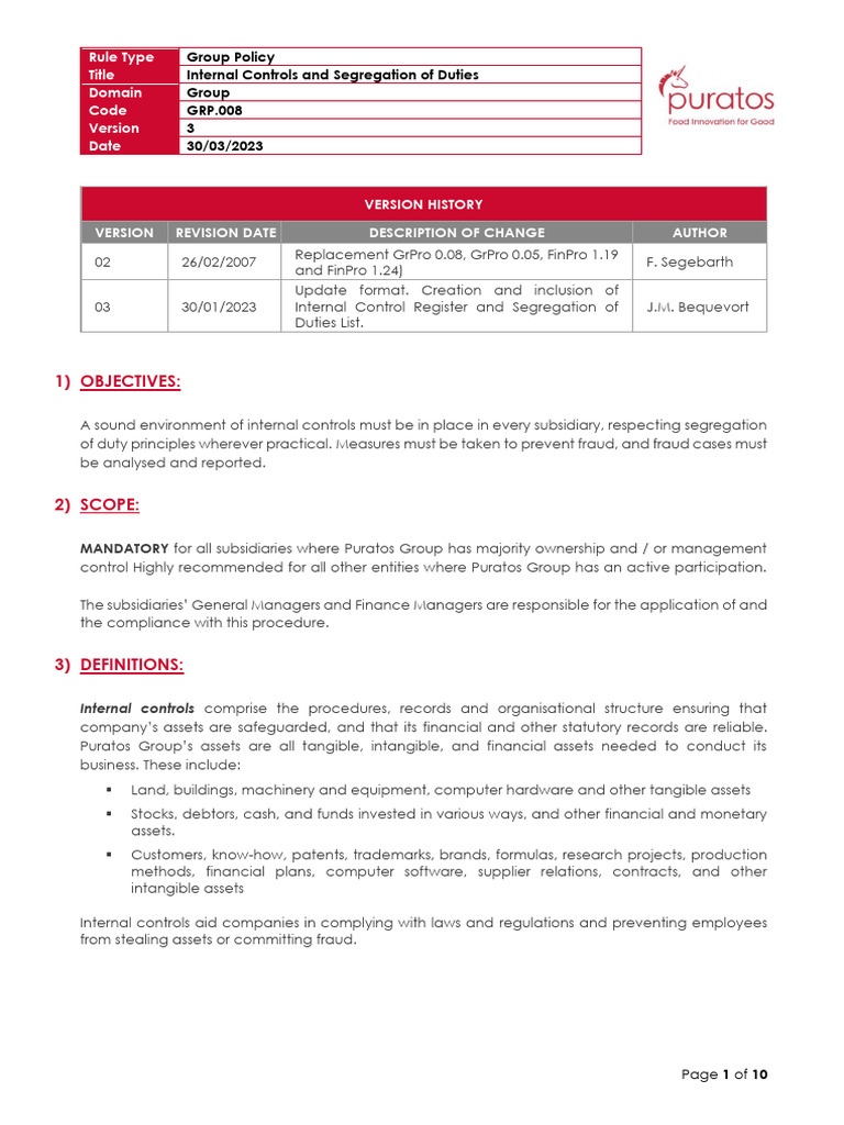 Internal Controls and Segregation of Duties | PDF | Internal Control | Employment