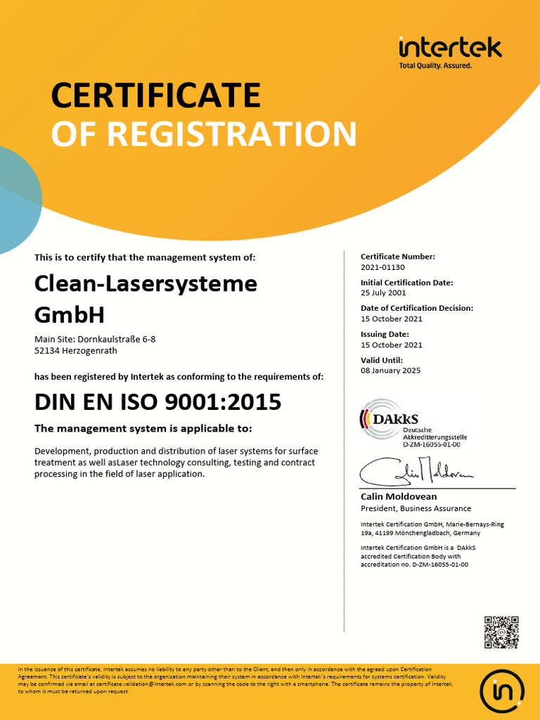 Certificate ISO9001 E Clean-Lasersysteme-GmbH | PDF | Certification ...