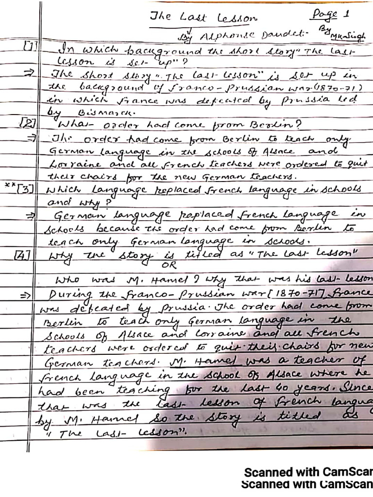 _ENGLISH NOTES (THE LAST LESSON ) | PDF