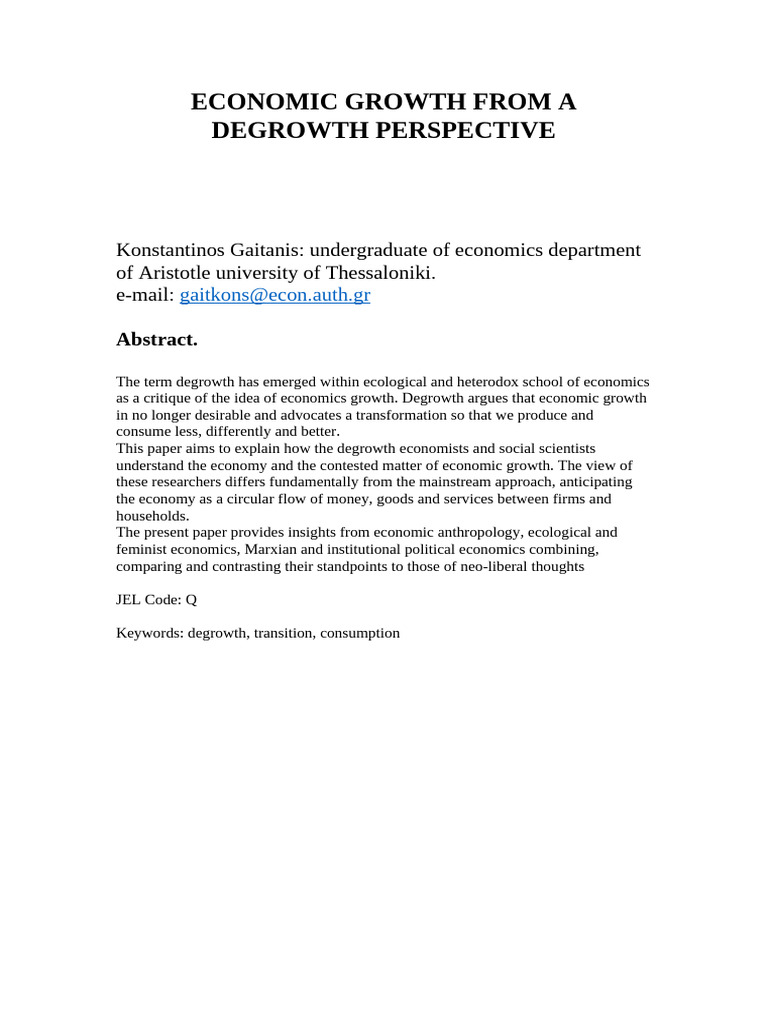 Economic Growth From a Degrowth Perspective | PDF | Economic Growth ...