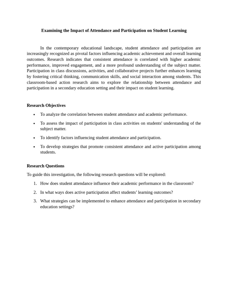 Examining The Impact of Attendance and Participation On Student Learning - CBAR | PDF