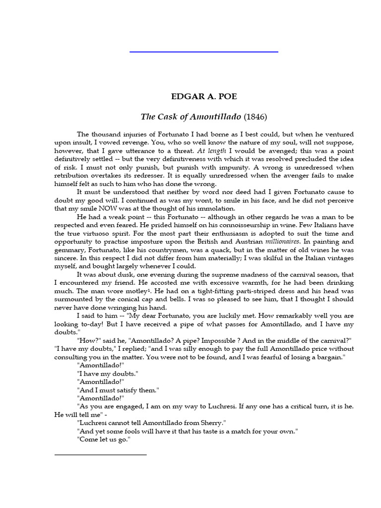 The Cask of Amontillado: Edgar A. Poe | PDF