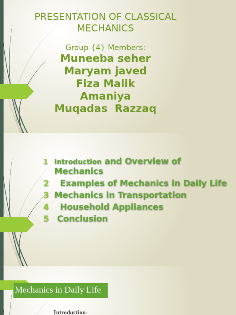 Mechanics in Everyday Life Examples | PDF | Force | Machines