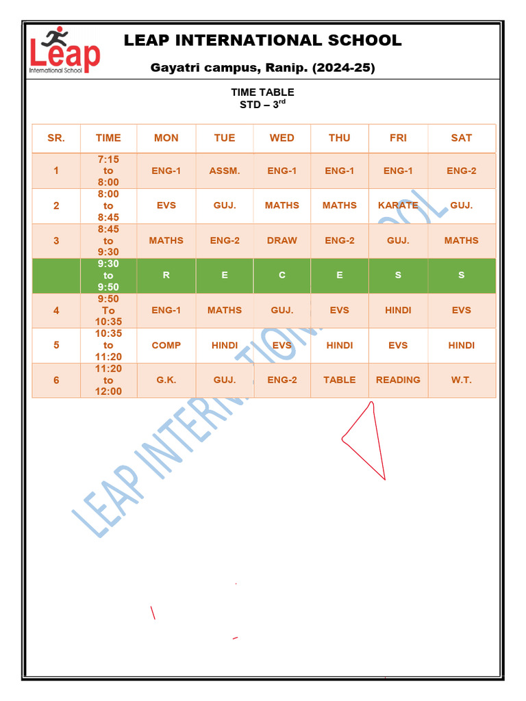 Time Table 24-25 STD3 | PDF