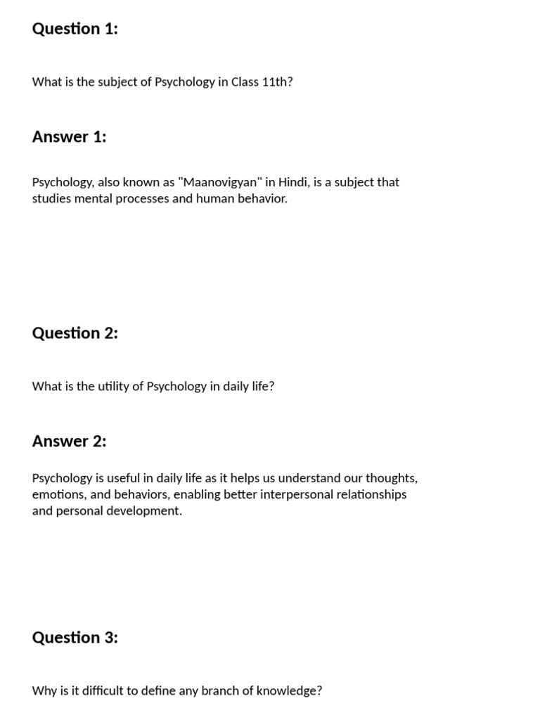 Psychology Overview for Class 11 Students | PDF