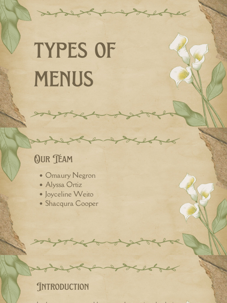 Types of Menus Presentation | PDF | Menu | Restaurants