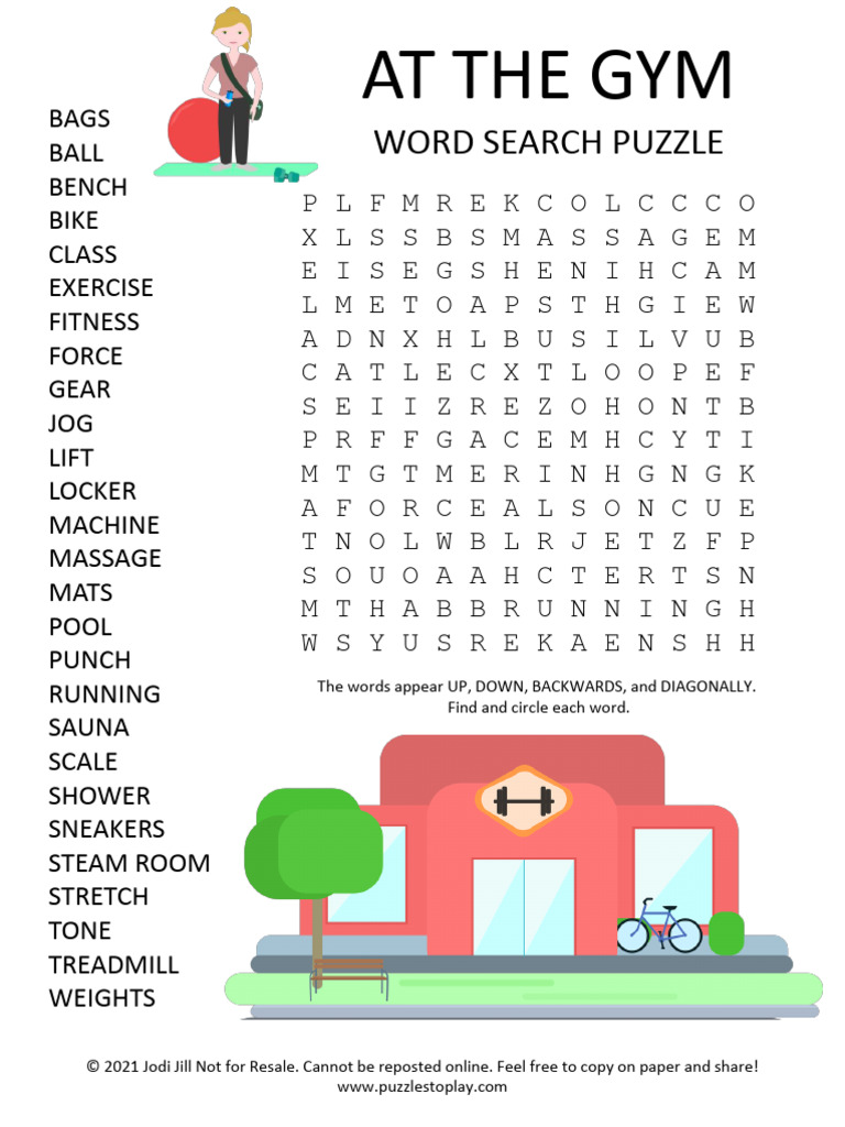 At the Gym Word Search Puzzle File | PDF